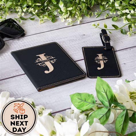 Personalized Monogram Leather Passport Cover And Luggage Tag Set