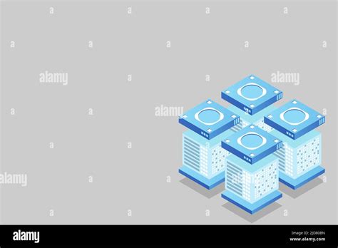 Concept Of Big Data Processing Energy Station Of Future Server Room Rack Data Center Isometric