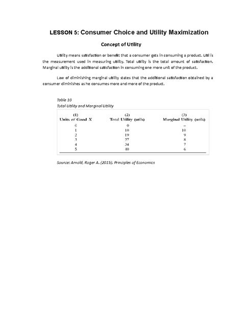 Consumer Choice And Utility Maximization Util Is The Measurement Used In Measuring Utility