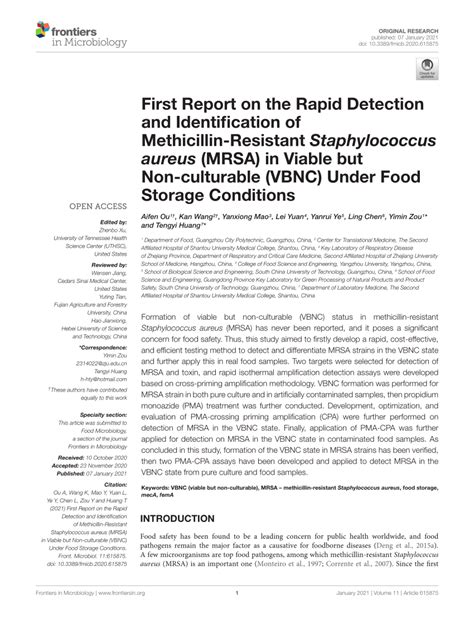 Pdf First Report On The Rapid Detection And Identification Of Methicillin Resistant