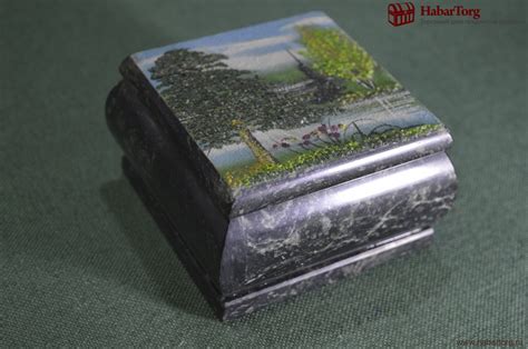 Купить Шкатулка пейзажная Русская природа Натуральный камень Рисунок Самоцвет СССР в