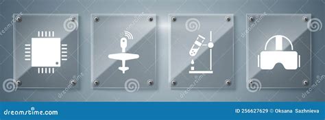 Set Virtual Reality Glasses Test Tube Flask On Fire Uav Drone And