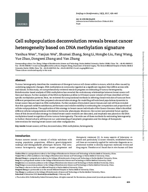 Pdf Cell Subpopulation Deconvolution Reveals Breast Cancer Heterogeneity Based On Dna