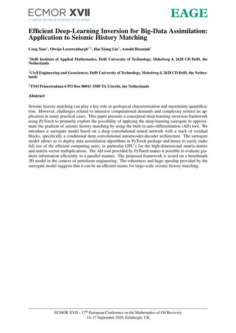 Pdf Deep Learning Inversion To Efficiently Handle Big Data