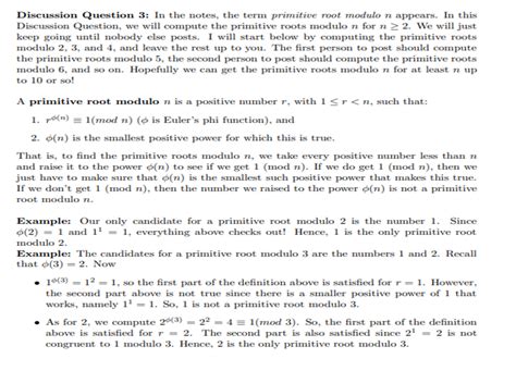 Solved Discussion Question 3 In The Notes The Term Primitive Root 1 Answer Transtutors
