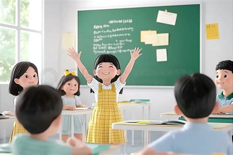 老师ai数字艺术 老师卡通简约风儿童课堂场景小女孩举手回答问题插画 Ai插画免费下载 Png格式 4032像素 编号71721017 千图网