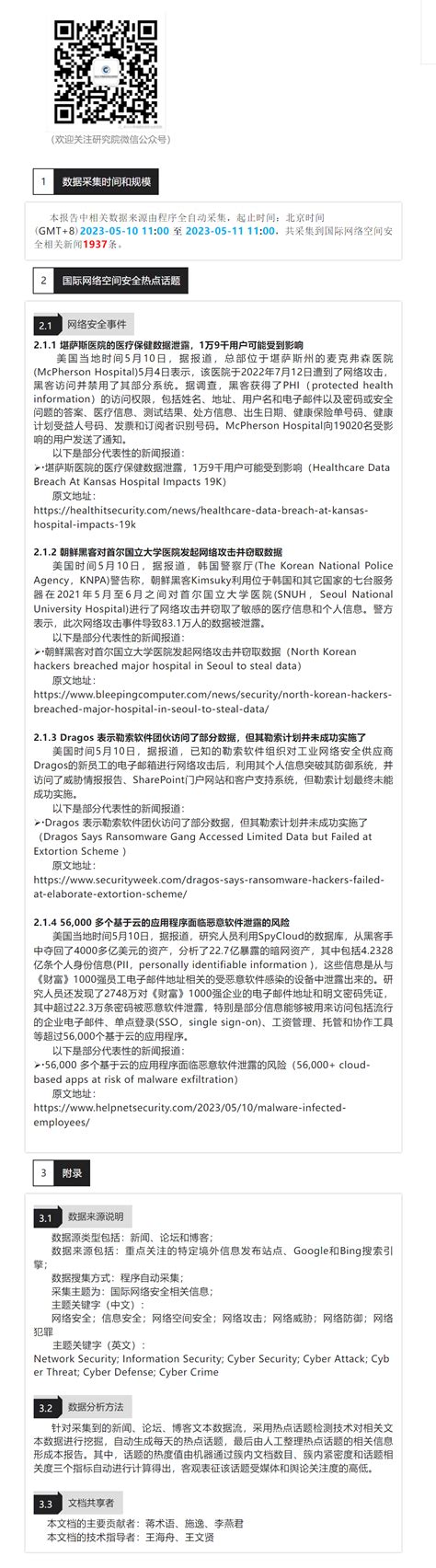 国际网络空间安全每日热点报告（2023年5月11日） 网络空间安全研究院