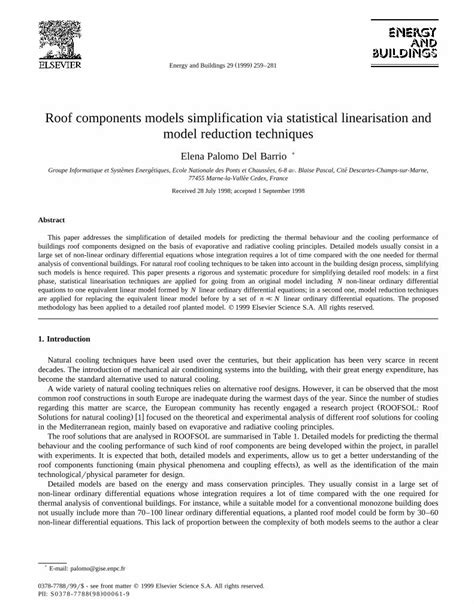 Pdf Roof Components Models Simplification Via Statistical Linearisation And Model Reduction