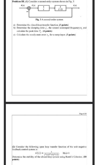 Solved Problem III Consider A Second Order System Shown Chegg