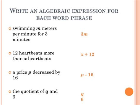 PPT WRITING AND EVALUATING ALGEBRAIC EXPRESSIONS PowerPoint Presentation ID 5671657