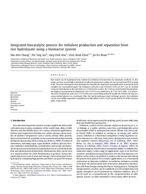Pdf Integrated Biocatalytic Process For Trehalose Production And Separation From Rice