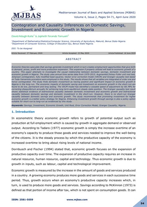 Pdf Cointegration And Causality Inferences On Domestic Savings Investment And Economic Growth