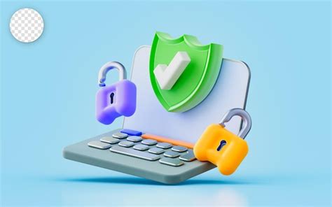 Premium Psd Laptop Sing With Lock Security Shield Checkmark 3d Render