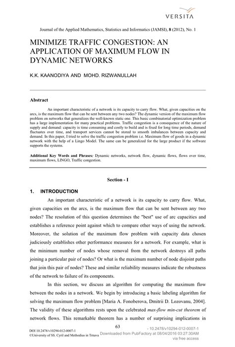 Pdf Minimize Traffic Congestion An Application Of Maximum Flow In Dynamic Networks