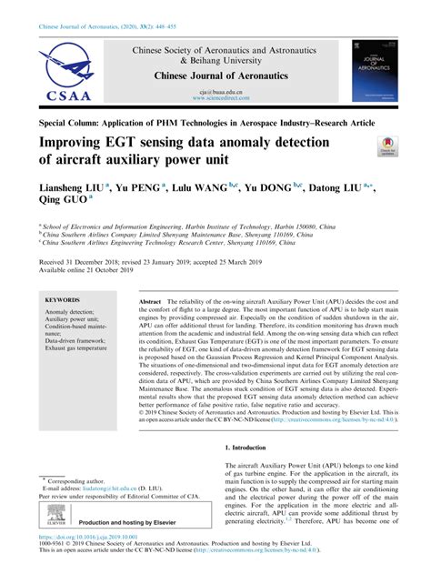 Pdf Improving Egt Sensing Data Anomaly Detection Of Aircraft