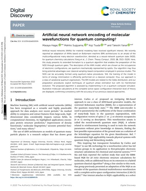 PDF Artificial Neural Network Encoding Of Molecular Wavefunctions For