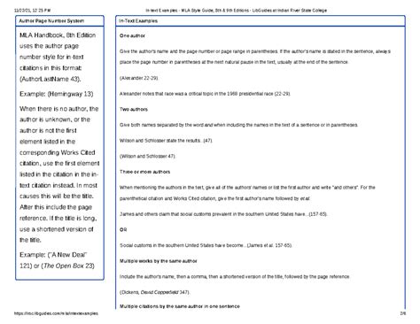 In Text Examples MLA Style Guide 8th 9th Editions Lib Guides At Indian River State