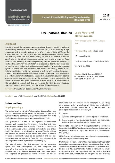 Pdf Occupational Rhinitis
