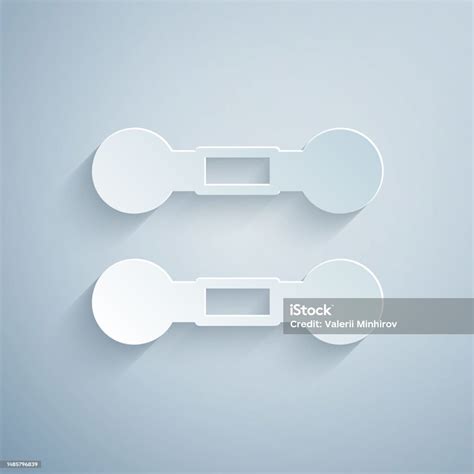 회색 배경에 격리 된 용지 컷 아령 아이콘 근육 리프팅 피트니스 바벨 스포츠 장비 종이 아트 스타일 벡터 3차원 형태에 대한 스톡 벡터 아트 및 기타 이미지 Istock