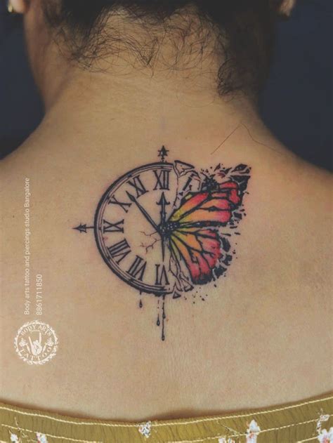 Butterfly And Watch Tattoo Butterfly Time Tattoo Pocket Watch Tattoos
