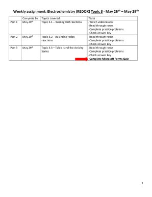 Fillable Online Lesson Writing Half Reactions For Redox Reactions Part Fax Email Print