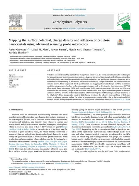 Mapping The Surface Potential Charge Density And Adhesion Of Cellulose Nanocrystals Using