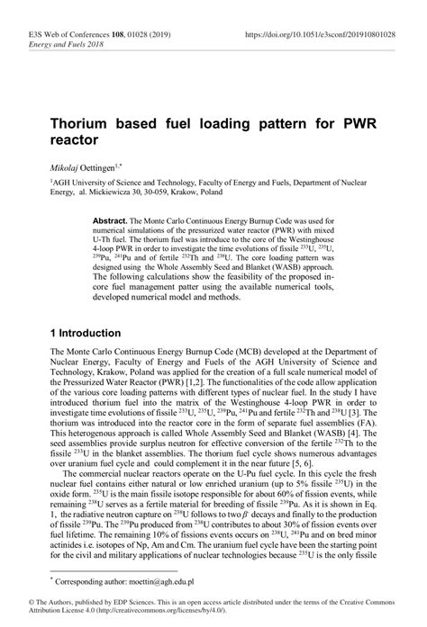 Pdf Thorium Based Fuel Loading Pattern For Pwr Reactor