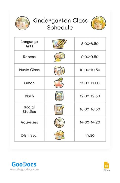 Kindergarten Class Schedule Template
