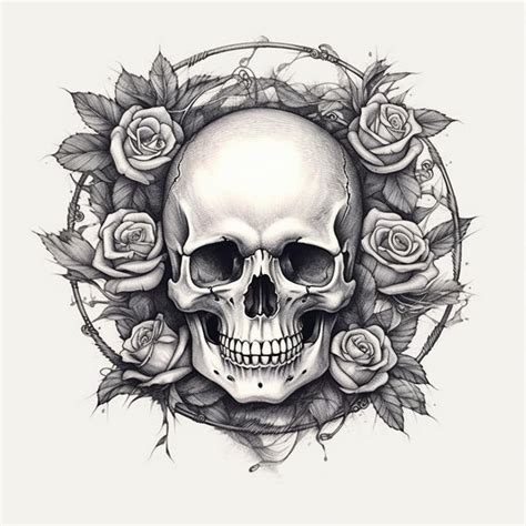 Premium Photo A Skull And Roses Tattoo Design On A White Background Generative Ai