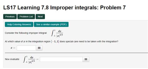 solved ls17 learning 7 8 improper integrals problem 7