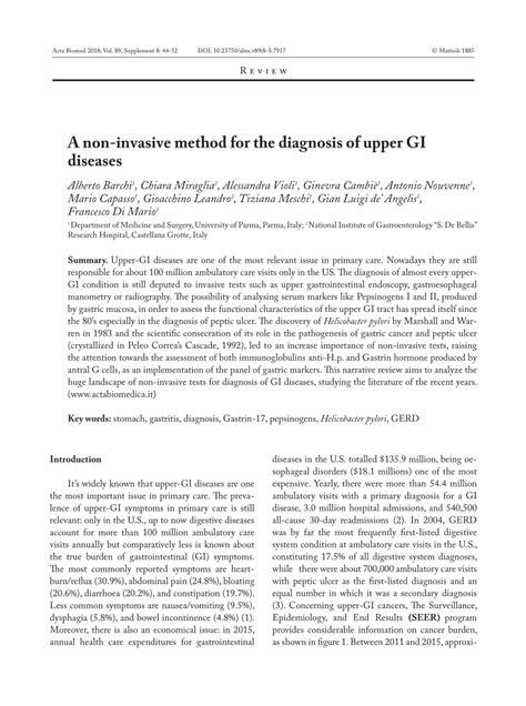 Pdf A Non Invasive Method For The Diagnosis Of Upper Gi Diseases