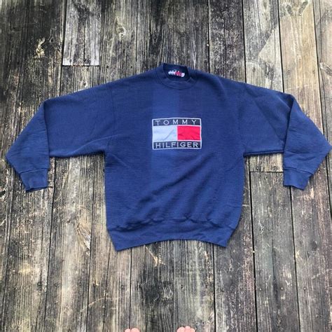 Vintage 90s Navy Tommy Hilfiger Flag Embroidered Big Gem