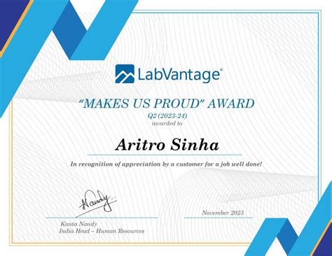 Thrilled To Receive The Makes Us Proud Award From Labvantage Solutions Inc Aritro Sinha