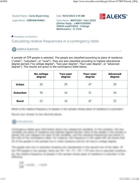 Solution Aleks Calculating Relative Frequencies In A Contingency Table