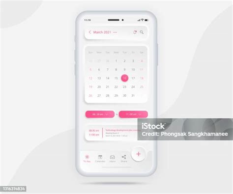 캘린더 앱 플래너 개념 모바일 활동 캘린더 템플릿 Ui Ux 스마트폰 캘린더 일정 의제 연례 계획 회의 응용 프로그램 캘린더