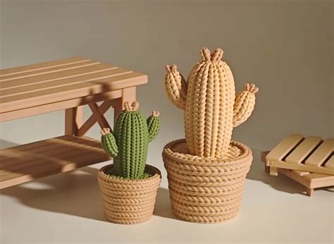 Knitted Cactus Arrangement Threaded Assembly Support Free Easy Print Free 3d Print Model