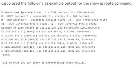 Solved Cisco Used The Following As Example Output For The Chegg Com