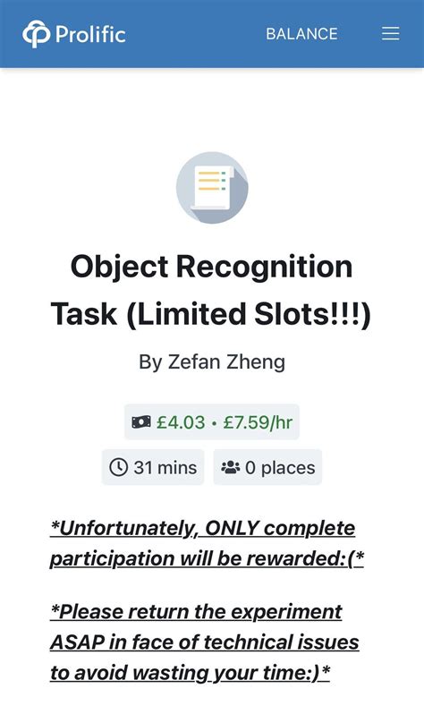 Object Recognition Task R Prolificac