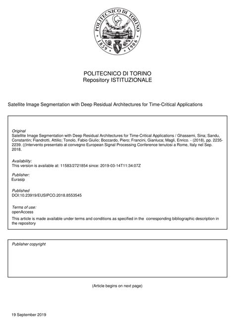 Pdf Satellite Image Segmentation With Deep Residual Architectures For Time Critical Applications