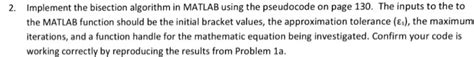 Solved Implement The Bisection Algorithm In Matlab Using The