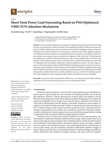 Pdf Short Term Power Load Forecasting Based On Pso Optimized Vmd Tcn