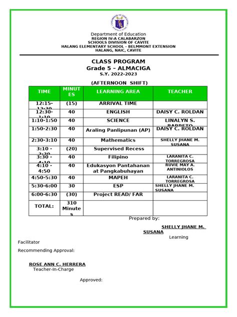 Grade 5 Class Program 2022 2023 New 2 Pdf Government Public Administration