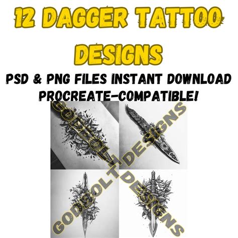 Intriguing Dagger Tattoo Design Pack 12 Psd And Png Files Perfect For