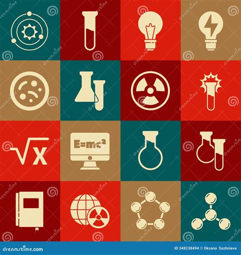 Set Molecule Test Tube And Flask Light Bulb With Concept Of Idea