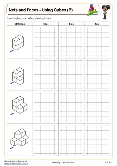 Nets And Faces Using Cubes B Worksheet Fun And Engaging 6th Grade Geometry Worksheet