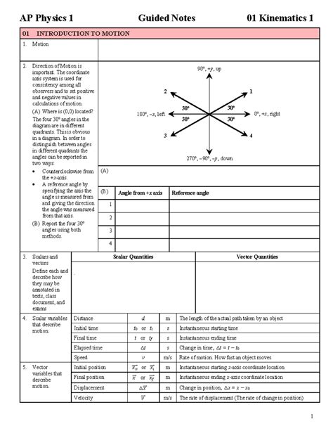 Ap Physics 1 Guided Notes Kinematics 1 Introduction To Motion Studocu