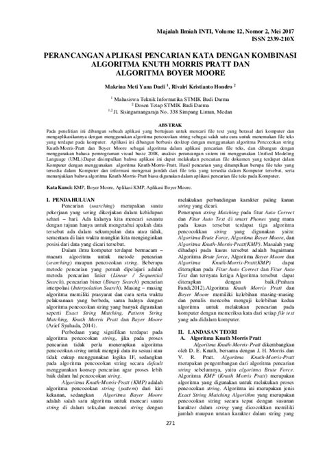 Pdf Perancangan Aplikasi Pencarian Kata Dengan Kombinasi Algoritma Knuth Morris Pratt Dan