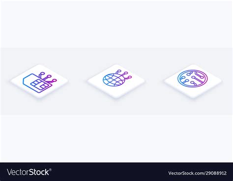 Set Isometric Line Sim Card Global Technology Vector Image