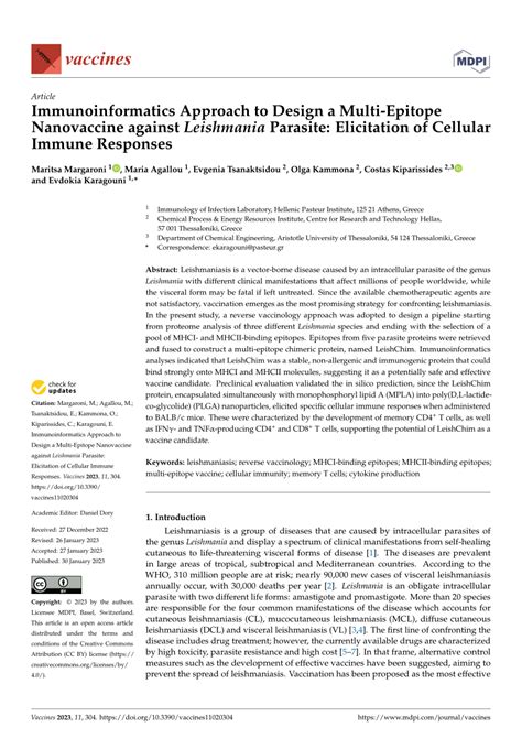 Pdf Immunoinformatics Approach To Design A Multi Epitope Nanovaccine Against Leishmania