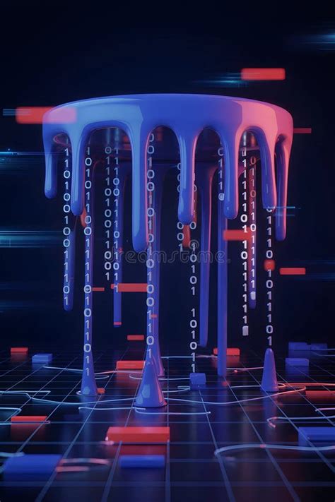 Abstract Cyberattack Concept With Melting Binary Code And Glitch Effects Stock Illustration